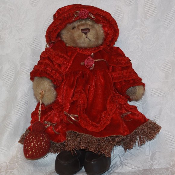 Toys | Vintage Teddy Bear Doll Victorian Red Velvet Christmas Coat ...